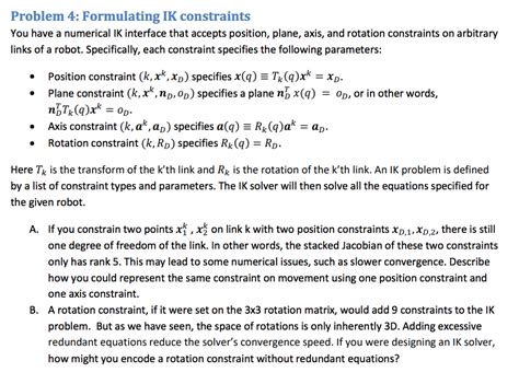 Problem 4 Formulating Ik Constraints You Have A