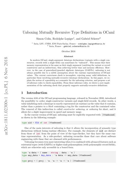 Pdf Unboxing Mutually Recursive Type Definitions In Ocaml