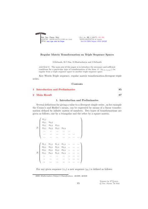 Pdf Regular Matrix Transformation On Triple Sequence Spaces