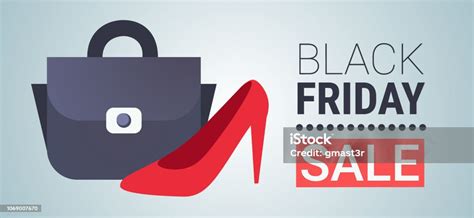 검은 금요일 특별 행사 포스터 쇼핑 여자 가방 및 높은 굽된 숙 녀 구두 휴일 프로 모션 개념 가로 배너 플랫 0명에 대한 스톡