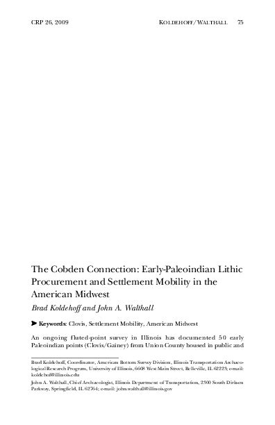 Pdf The Cobden Connection Early Paleoindian Lithic Procurement And