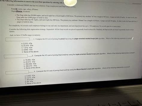 Solved Consider A Relational Dbms That Has Two Relations