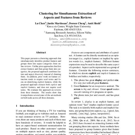 Clustering For Simultaneous Extraction Of Aspects And Features From Reviews Acl Anthology