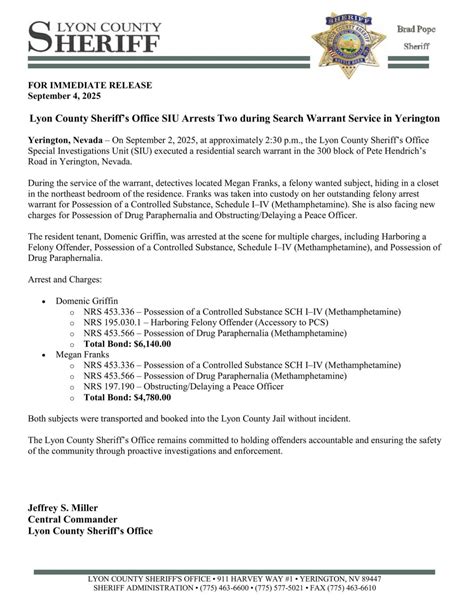Lcso Special Investigations Unit Arrests Two In Yerington September 2