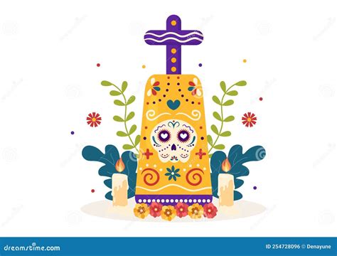 Dia De Los Muertos Or Day Of The Dead Template Hand Drawn Cartoon Flat