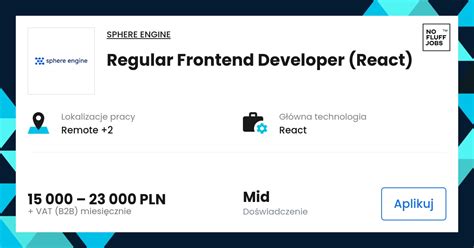 Praca Regular Frontend Developer React Frontend Sphere Engine Zdalnie No Fluff Jobs