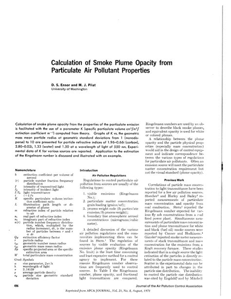 Pdf Calculation Of Smoke Plume Opacity From Particulate Air Pollutant
