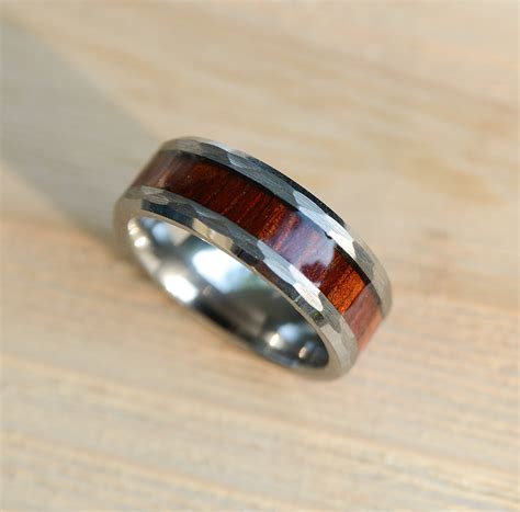 Match His And Hers Diamond Tungsten Rings With Wood Inlay And Hammered
