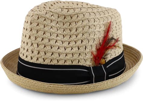 Armycrew Cool Lightweight Paper Straw Fedora Hat With Feather And
