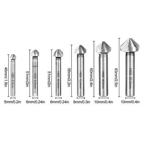 6pcs 90 ° Hss Countersink Set Touching Countersink 1 4 6 Shank