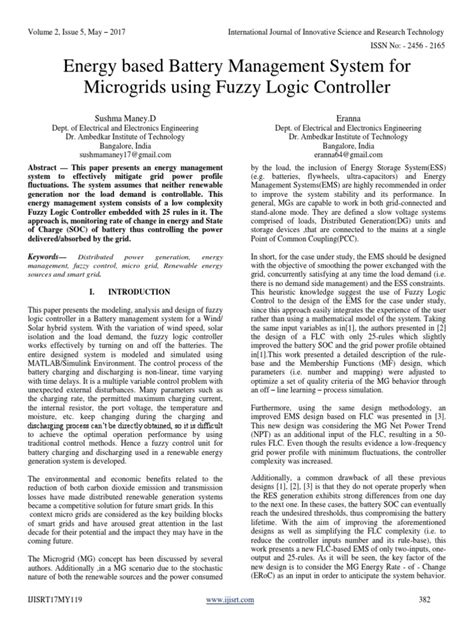 Energy Based Battery Management System For Microgrids Using Fuzzy Logic Controller Pdf