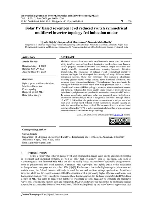 Pdf Solar Pv Based Seventeen Level Reduced Switch Symmetrical Multilevel Inverter Topology Fed