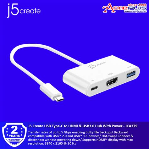 J5 Create USB Type C To HDMI USB3 0 Hub With Power JCA379
