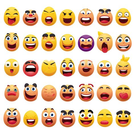 Emoticon Set With Different Emotions And Facial Expressions Premium