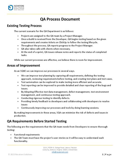 qa process document pdf quality assurance business