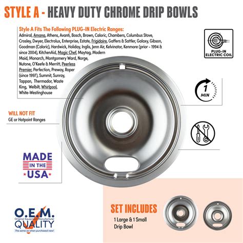 Heavy Duty Chrome Drip Bowls For Electric Stoves Style A Range Kleen