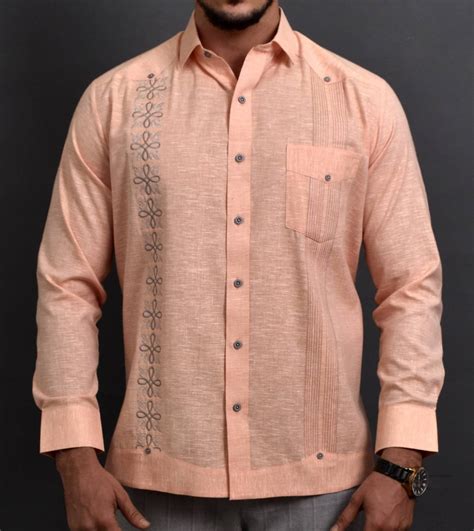 Guayabera Naranja Bordada Guayaberas Orellana Guayabera