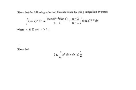Solved Show That The Following Reduction Formula Holds By Chegg Com