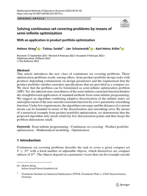 Solving Continuous Set Covering Problems By Means Of Semi Infinit
