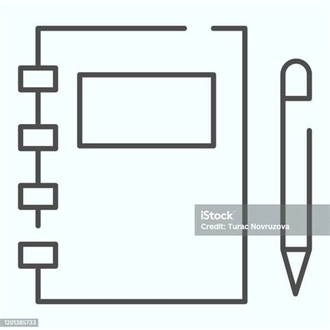 노트북 및 펜 가는 선 아이콘입니다 흰색으로 격리된 벡터 일러스트레이션을 연구합니다 웹 및 응용 프로그램을 위해 설계된 폐쇄 메모장및 펜 윤곽 스타일 디자인 Eps 10 0