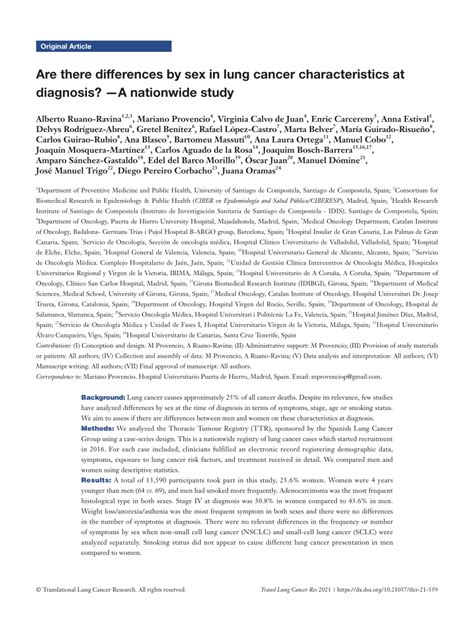 Pdf Are There Differences By Sex In Lung Cancer Characteristics At