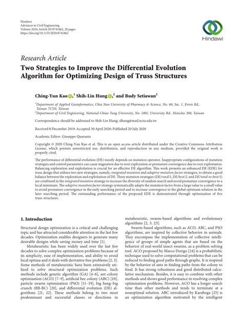 Pdf Two Strategies To Improve The Differential Evolution Algorithm For Optimizing Design Of