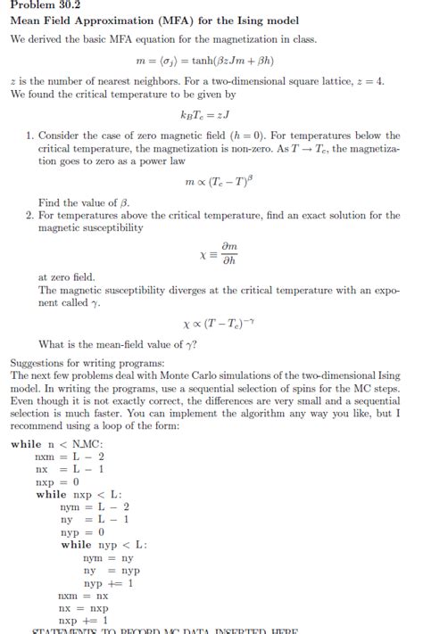 Solved Problem 30 2 Mean Field Approximation Mfa For The