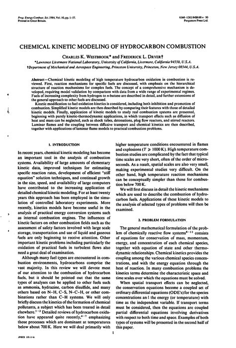 Pdf Chemical Kinetic Modeling Of Hydrocarbon Combustion