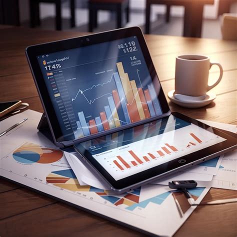 Premium Ai Image 3d Financial Report Chart Data Analysis And Web Development Concept Tablet