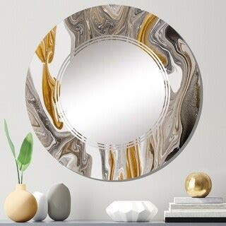 Designart Gold And Grey Marble Waves Printed Modern Wall Mirror Bed