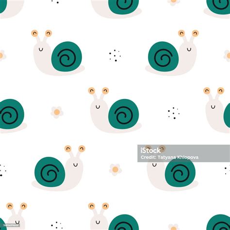 귀여운 달팽이와 꽃이 있는 매끄러운 패턴 카드 포스터 배너 책 팩에 인쇄 옷 직물 벽지 섬유 또는 접시 곤충에 대한 스톡 벡터 아트 및 기타 이미지 Istock