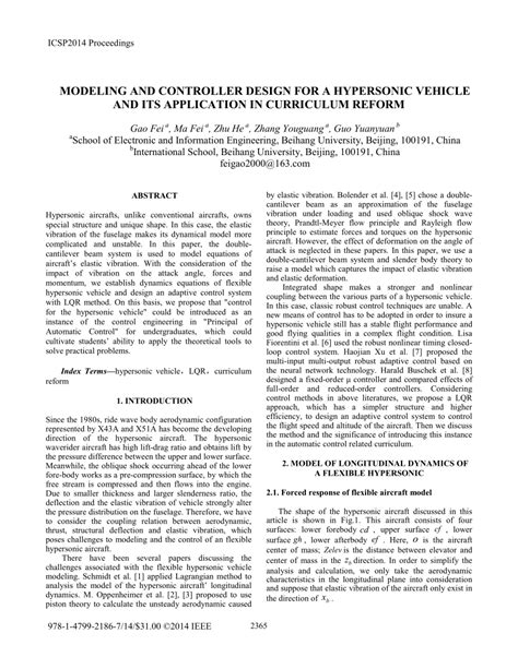 Pdf Modeling And Controller Design For A Hypersonic Vehicle And Its Application In Curriculum