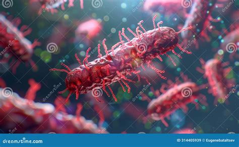 Detailed 3d Illustration Of Streptococcal Bacteria Surrounded By Microscopic Elements Stock