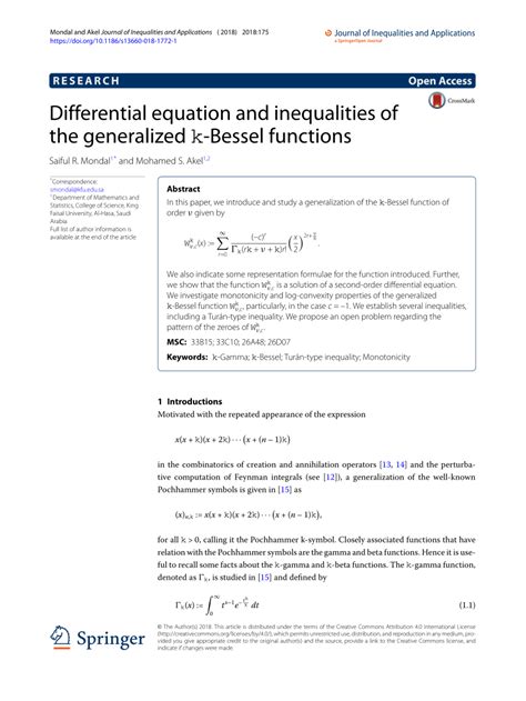 Pdf Differential Equation And Inequalities Of The Generalized K Bessel Functions