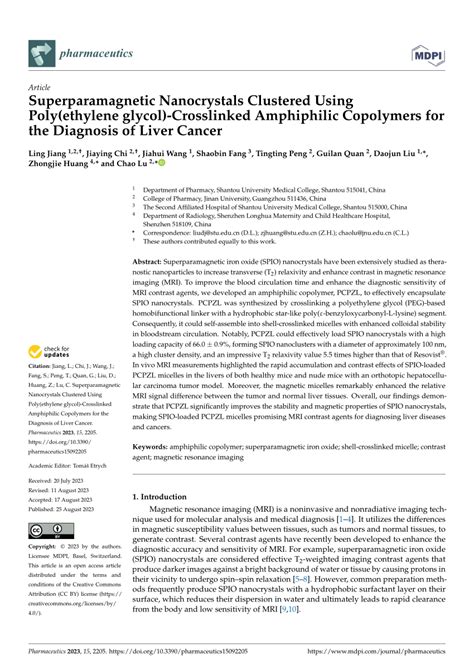 Pdf Superparamagnetic Nanocrystals Clustered Using Polyethylene Glycol Crosslinked