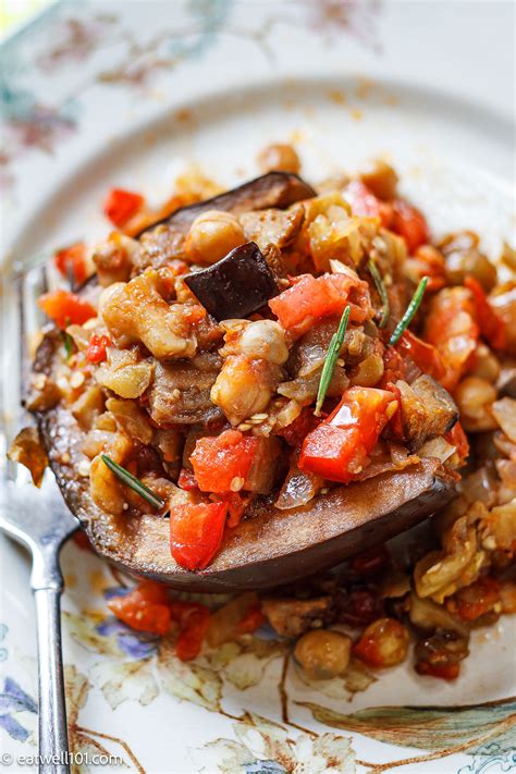 Chickpea Tomato Baked Eggplant Boats Recipe Baked Eggplant Recipe