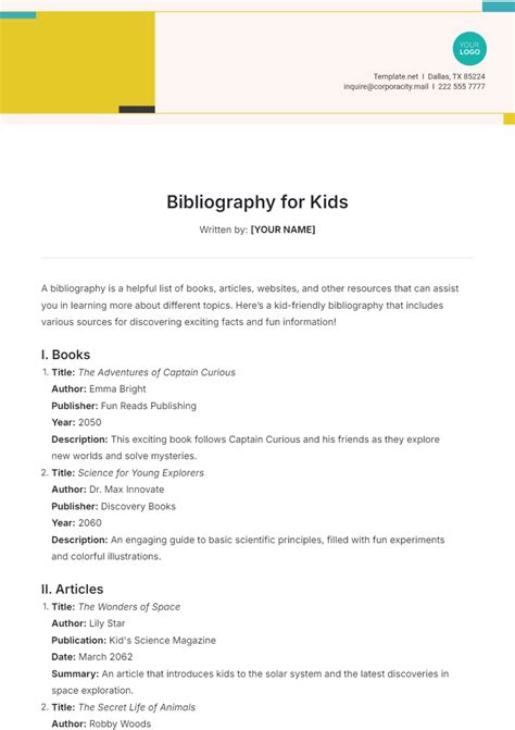 Free School Project Bibliography Template To Edit Online