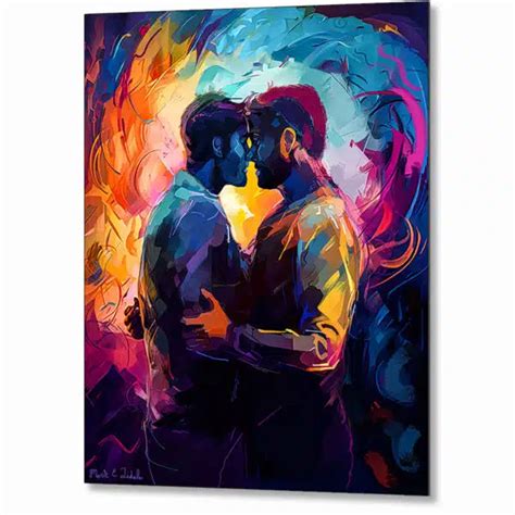 Two Men Colorful Embrace Gay Metal Print By Mark Tisdale