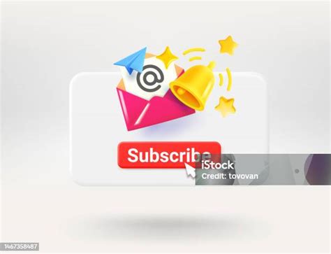 빨간색 버튼 파란색 봉투 및 골든 벨이있는 팝업 창 구독 개념 3d 벡터 일러스트 레이 션 전자메일에 대한 스톡 벡터 아트 및 기타 이미지 Istock
