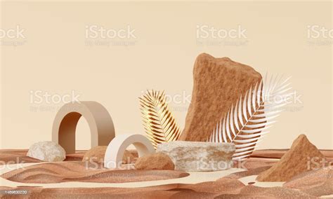 3d 렌더링 브라운 스튜디오에서 제품 모형 또는 화장품 프레젠테이션을 위한 최소 베이지색 스톤 디스플레이 연단 화장품에 대한 스톡 사진 및 기타 이미지 Istock