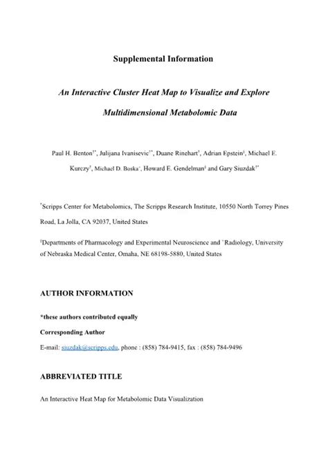 An Interactive Cluster Heat Map To Visualize And Explore Multidimensional Metabolomic Data Docslib