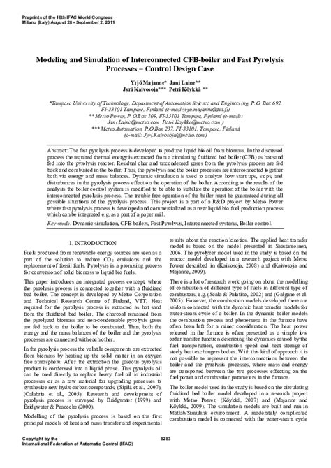 Pdf Modeling And Simulation Of Interconnected Cfb Boiler And Fast Pyrolysis Processes Control