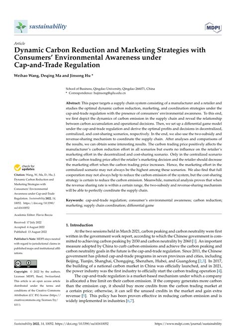 Pdf Dynamic Carbon Reduction And Marketing Strategies With Consumers Environmental Awareness