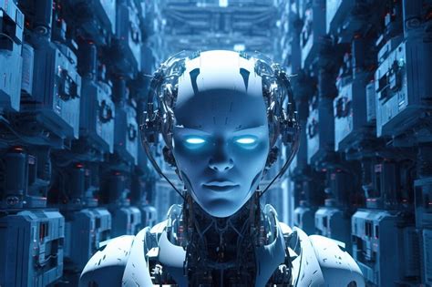현대 도시 배경의 로봇 산업 혁명을 위한 인공 지능의 개념과 제조 공정 자동화 Generative Ai 프리미엄 사진