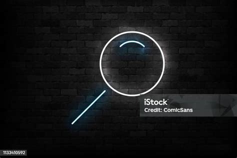 벡터 현실적인 고립 된 네온 사인 돋보기 유리 로고 템플릿 장식 및 벽 배경에 커버 검색 및 Seo의 개념입니다 Led 조명에 대한 스톡 벡터 아트 및 기타 이미지 Istock