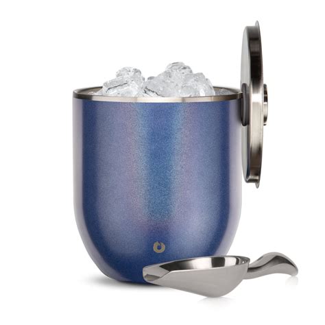 Double Wall Stainless Steel Ice Bucket With Lid And Scoop Shimmer Blue
