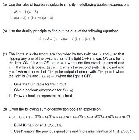 A Use The Rules Of Boolean Algebra To Simplify The Chegg Com