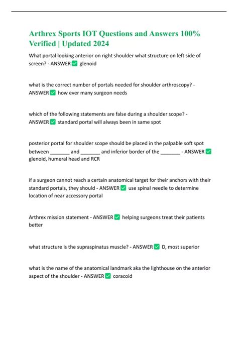 Arthrex Sports 2024 Bundled Actual Questions And Answers 100 Verified