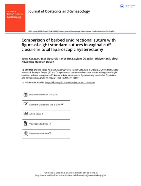 Pdf Comparison Of Barbed Unidirectional Suture With Figure Of Eight Standard Sutures In