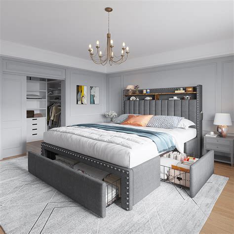 House Of Hampton® Queen Bed Frame With 3 Storage Drawers Upholstered